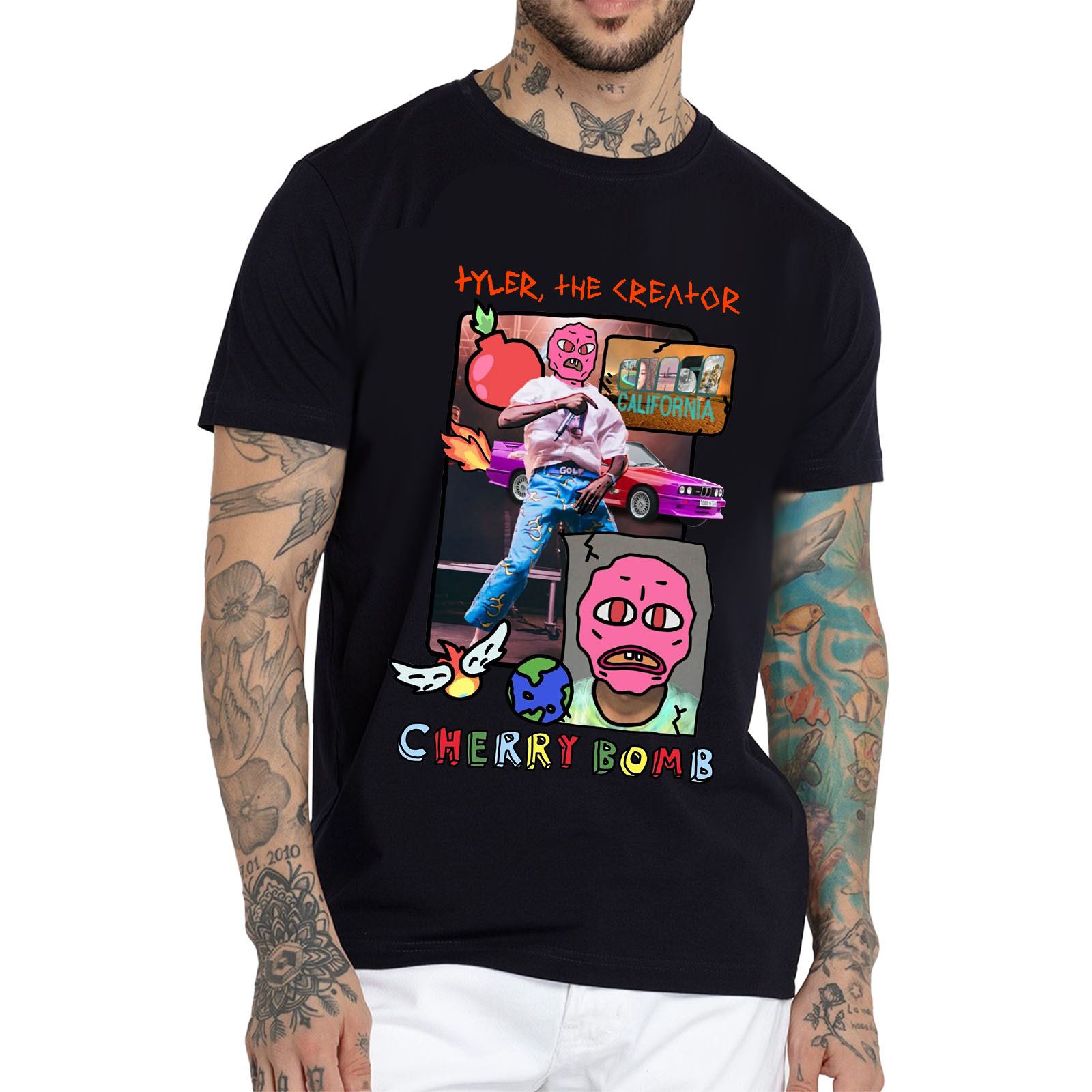 Men Tyler Rock The Creator Cherrys Bombs Casual Tour 2024 Shirts Retro ...