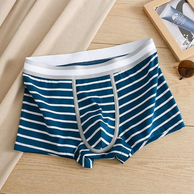 Men Underwear Cotton Boxer Briefs Lingerie U Convex Underpants Striped ...