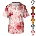 Men V Neck Short Sleeve Printed Scrub Top with Chest Pocket and ...