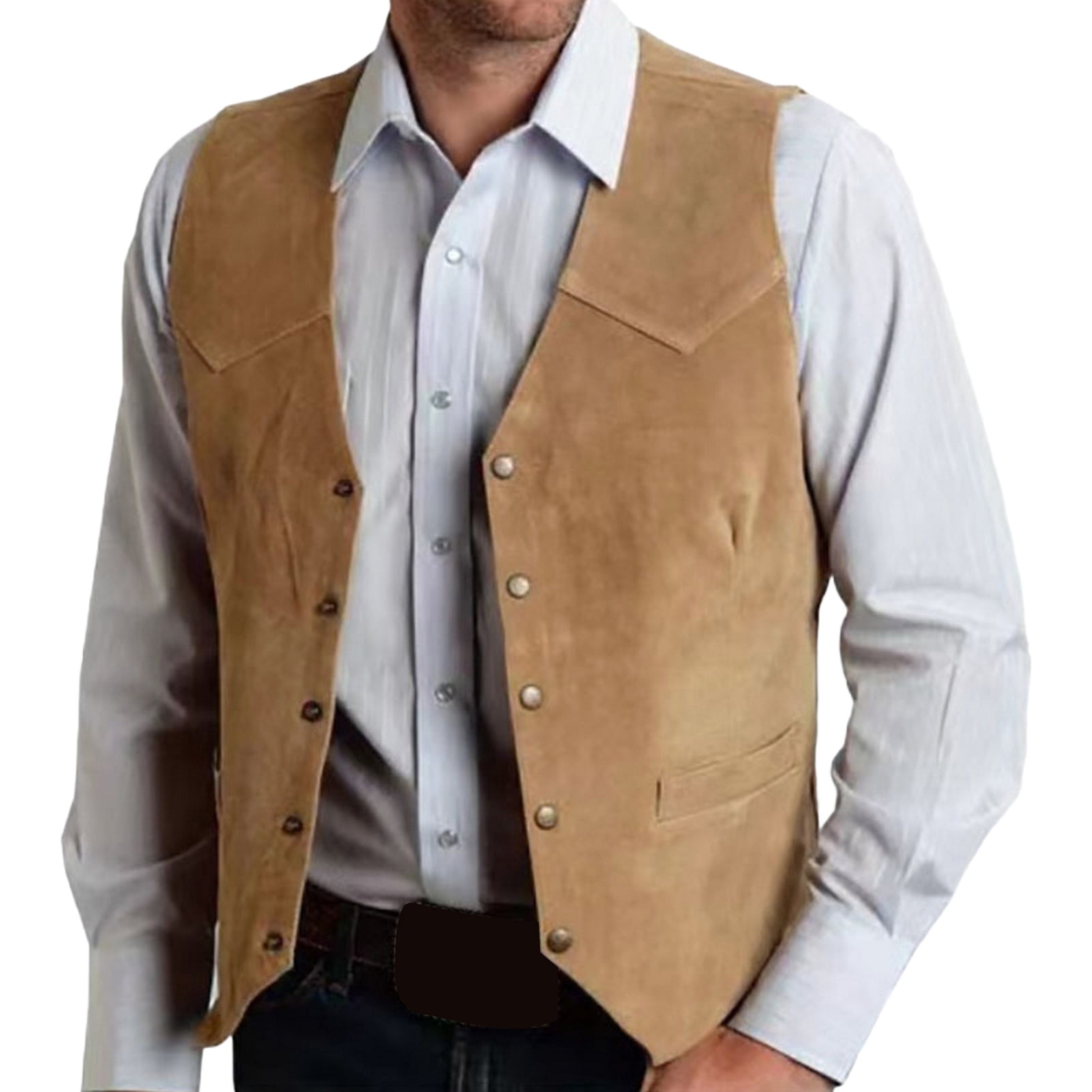Men Vest Coat Collarless V-Neck Sleeveless Single Breasted Solid Color ...