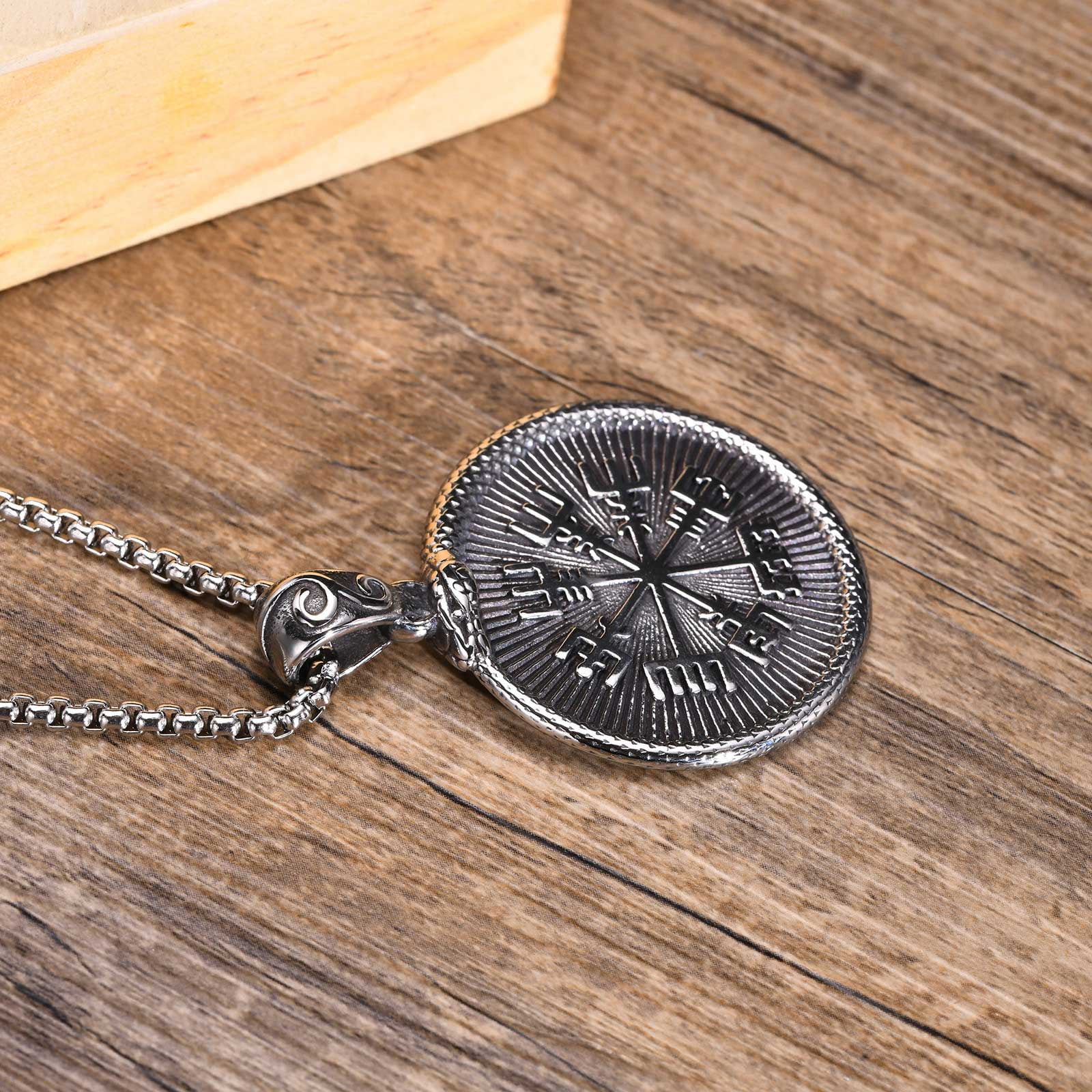 Men Viking Vegvisir Wayfinder Pendant Necklacec with Snake Borde,14K ...
