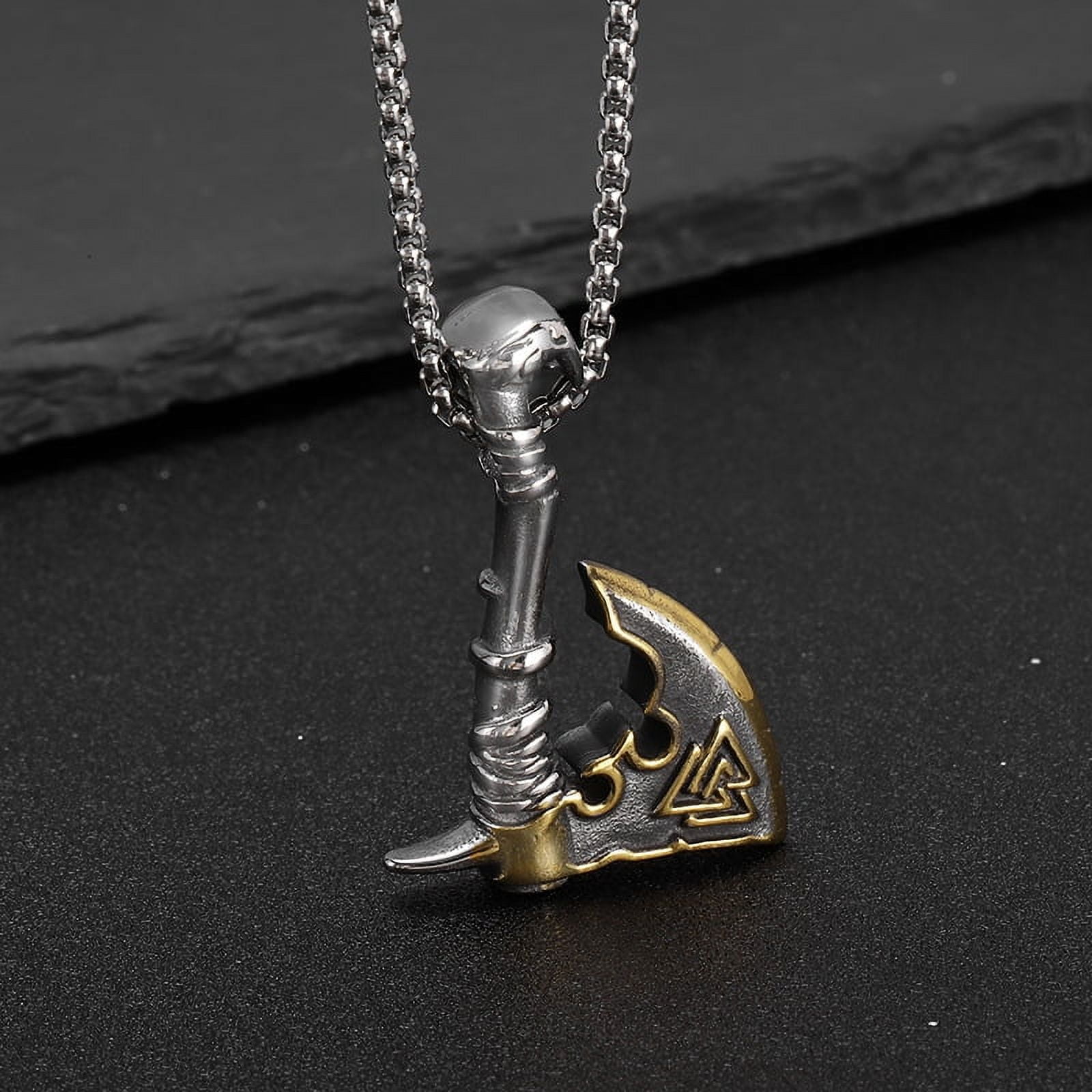 Men Vikings Ax Necklace 14K White Gold Never Fade Norse Rune Axe Thor ...