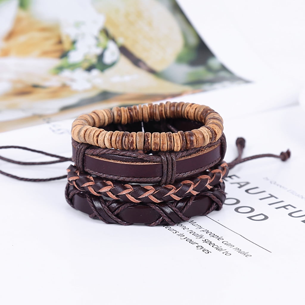 Men Vintage Braided Simple Leather Bracelet Multilayer Bracelet ...