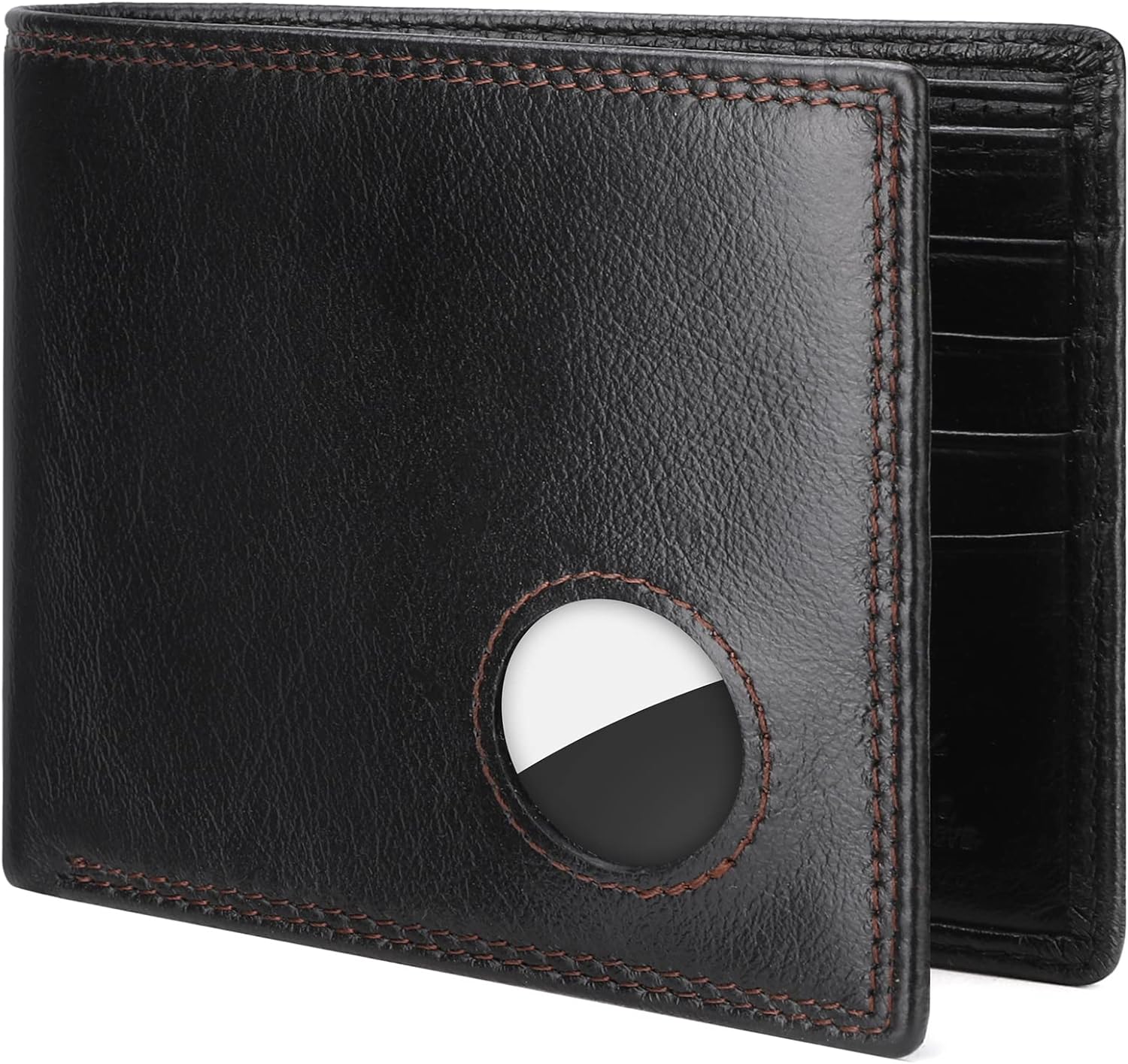 Men Wallet Compatible with AirTag, Genuine Leather Bifold Wallet for ...