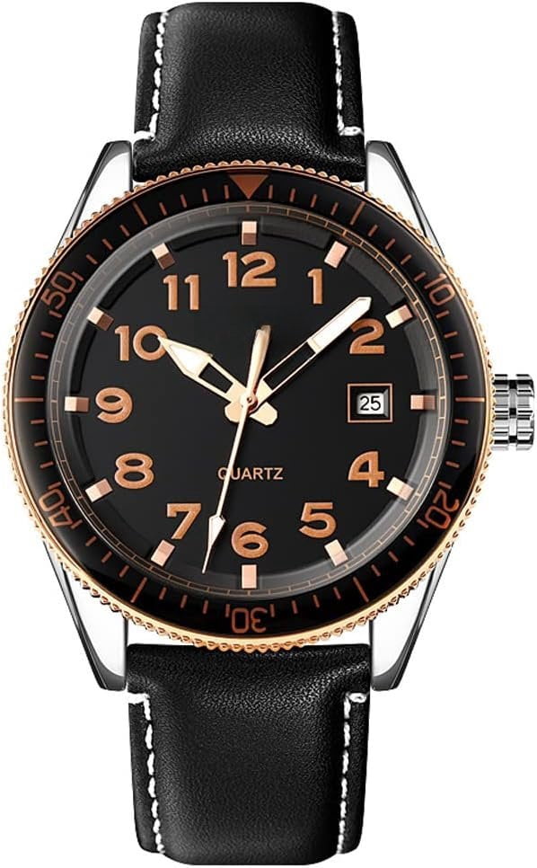 Men Watches Black Leather Band Large Big Luxury Luminous Fashion Dress ...