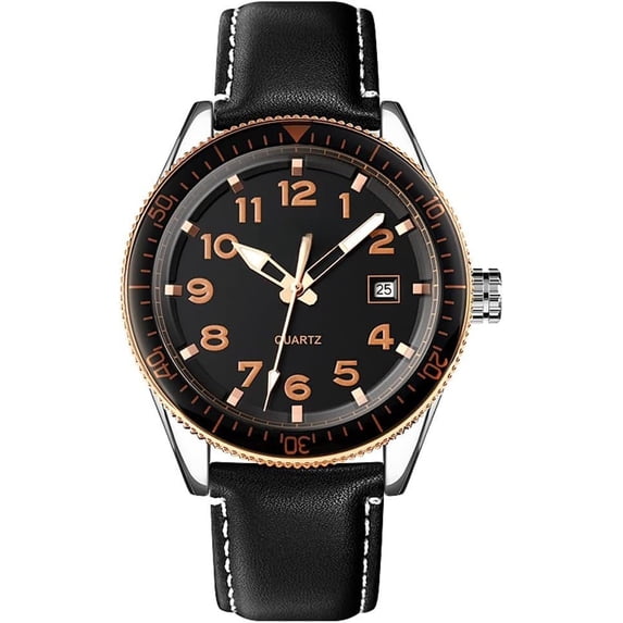 Men Watches Black Leather Band Large Big Luxury Luminous Fashion Dress ...