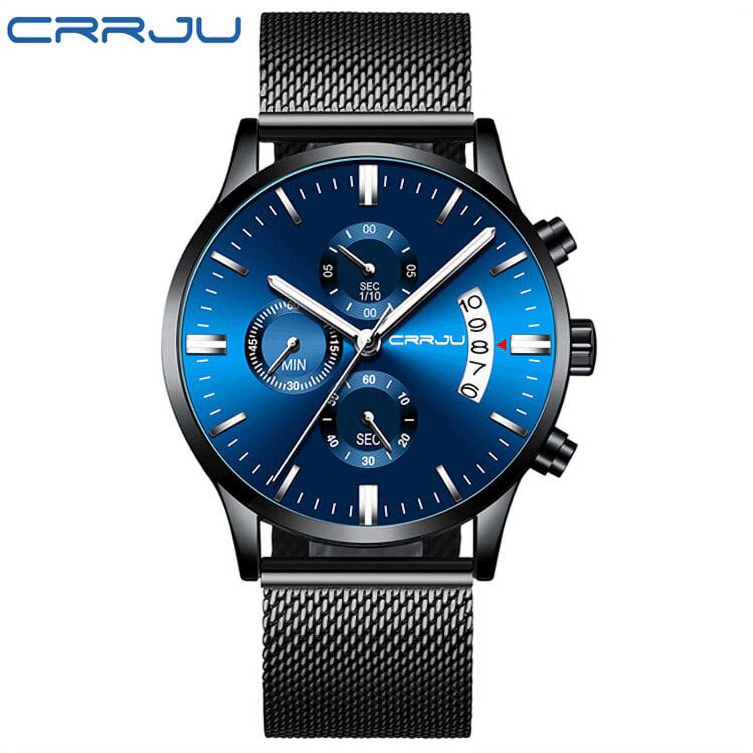 Men Watches CRRJU Top Brand Fashion Blue Stainless Steel Waterproof ...