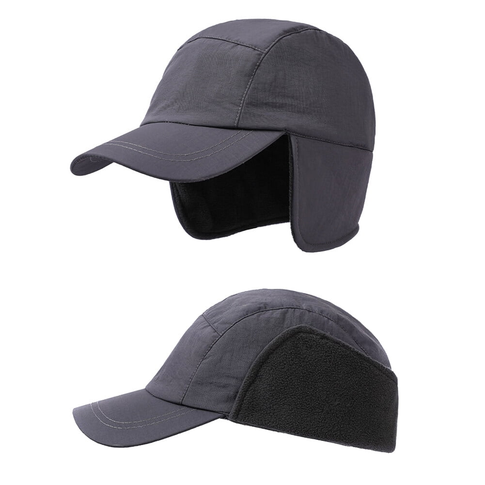 Men Waterproof Winter Visor Hat Baseball Cap with Ear Flaps for Running ...