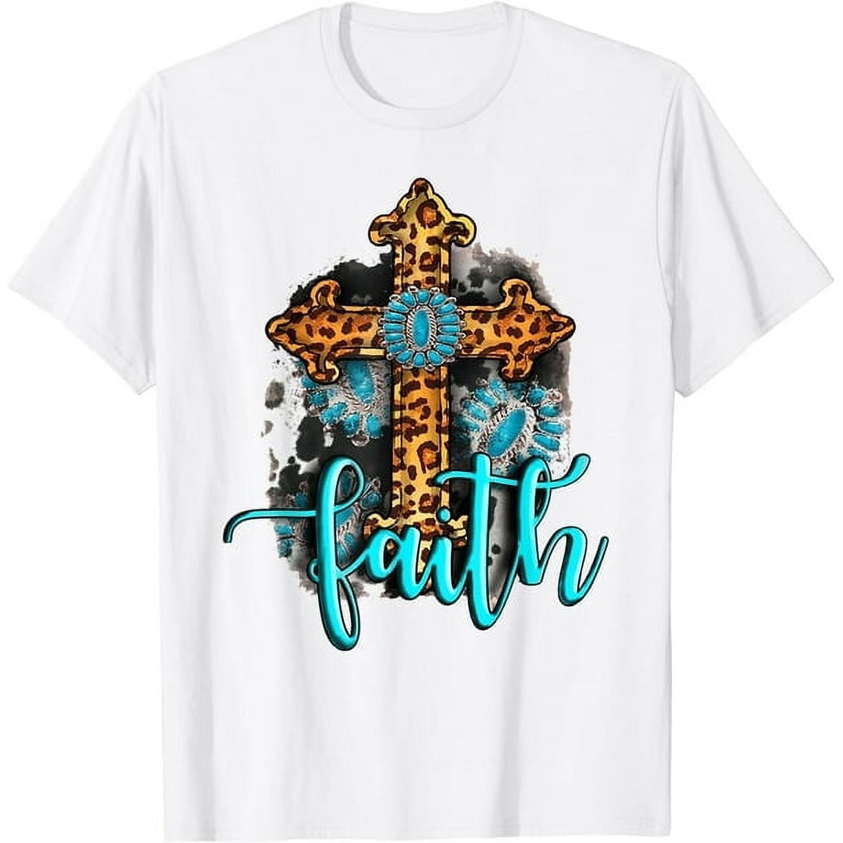 Men Western Boho Christian Turquoise Leopard Faith Cross Jesus T-Shirt ...