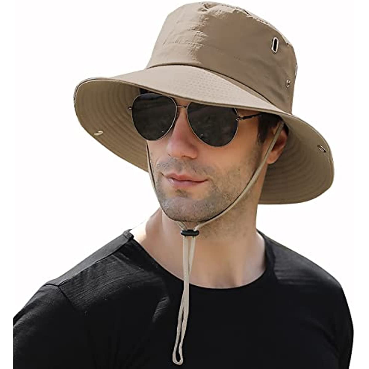 Men Wide Brim Sun Hats UPF50+ Waterproof Breathable Bucket Hat for ...