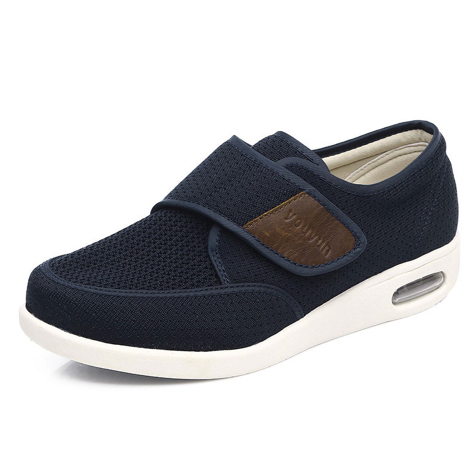 Men Wide Width Elderly Shoes, Adjustable Hook and Loop Closure Anti ...