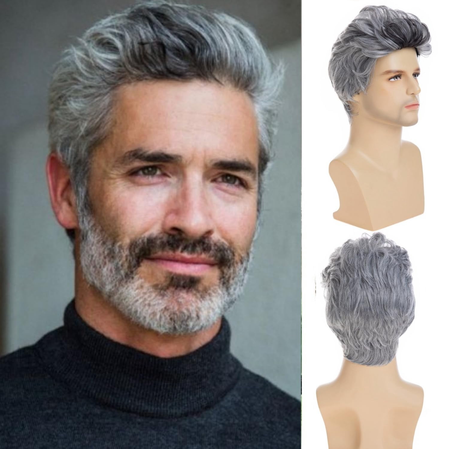 Men Wigs Short Gray Wig Synthetic Heat Resistant Natural Halloween ...