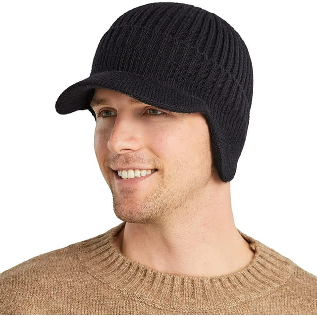 Men Winter Hats for Guys Cool Beanies Lined Knitted Warm Cap Ear-flaps ...