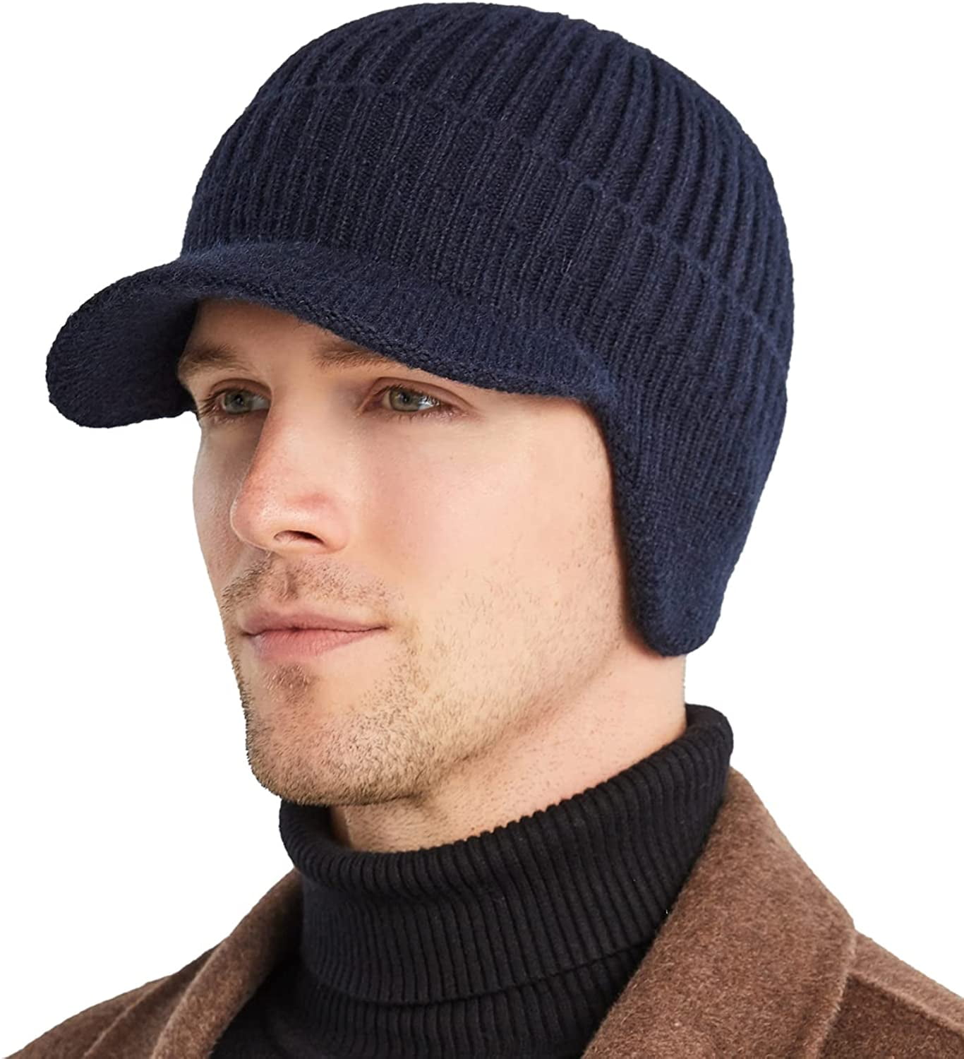 Men Winter Hats for Guys Cool Beanies Lined Knitted Warm Cap Ear-flaps ...