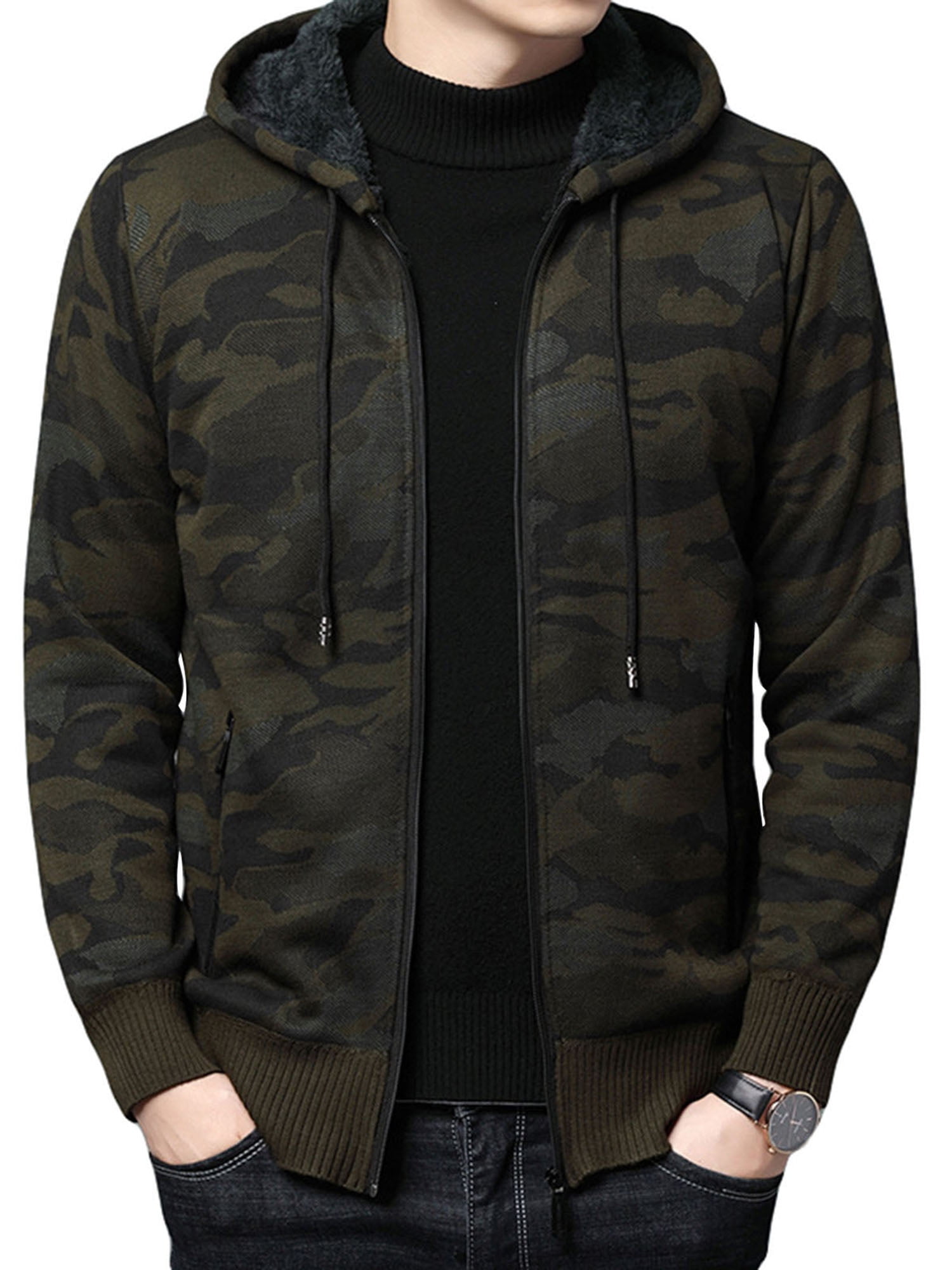 Men Winter Jacket Casual Camouflage Hooded Long Sleeve Coat - Walmart.com