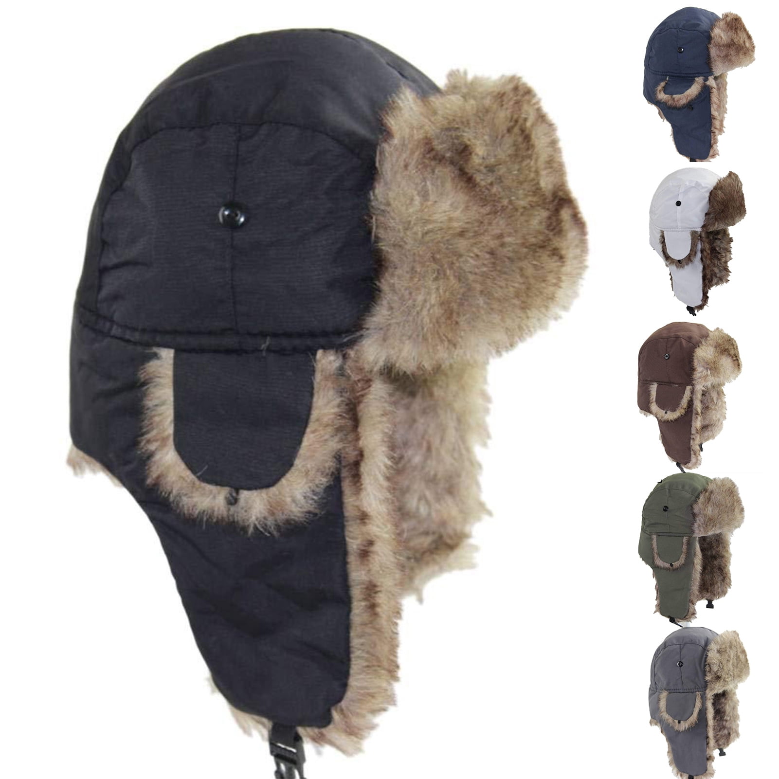 Men Winter Lei Feng Hat Thickened Plush Ear Fuzzy Faux Fur Windoroof ...