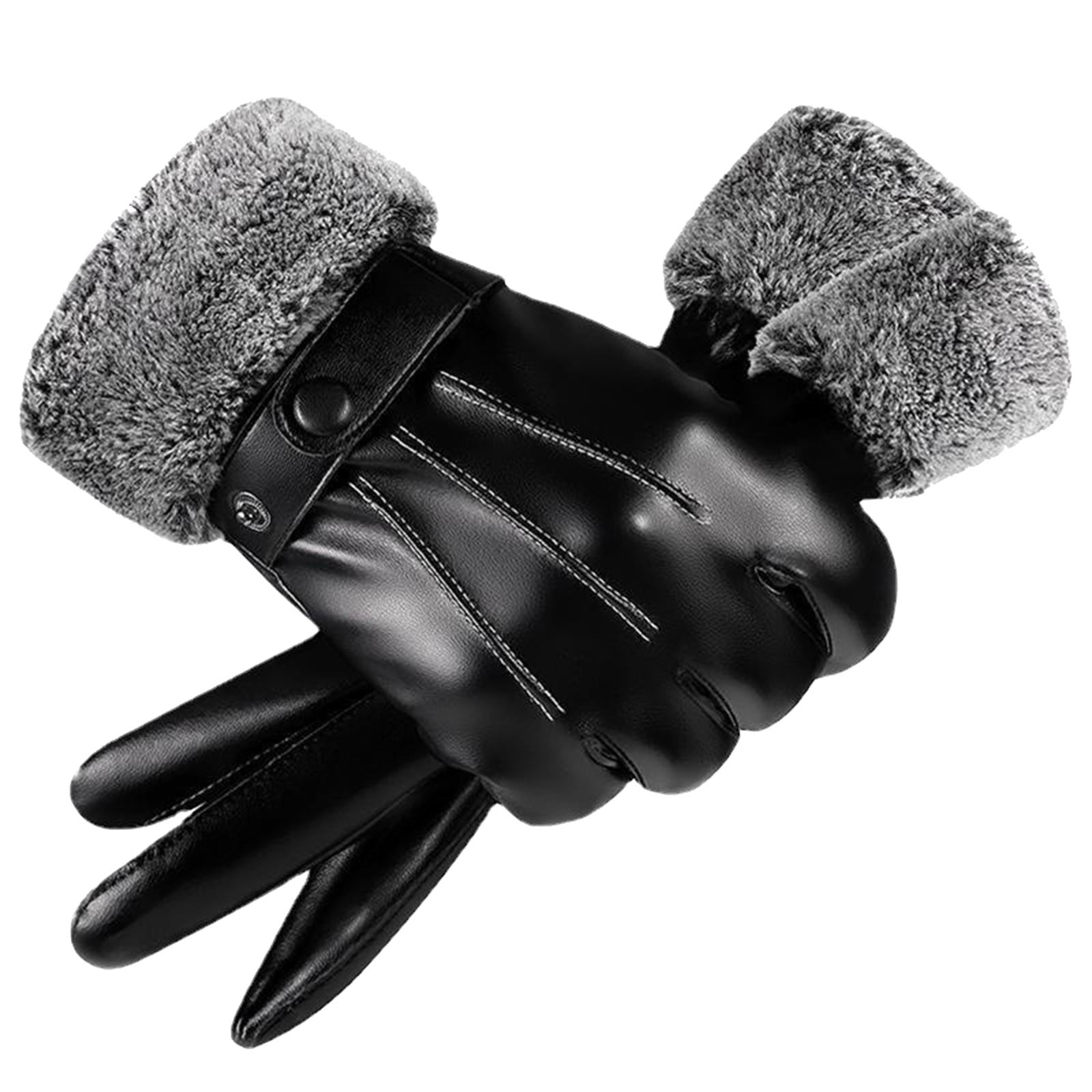 Men Winter PU Screen Leather Gloves Mittens Waterproof Thermal Warm ...