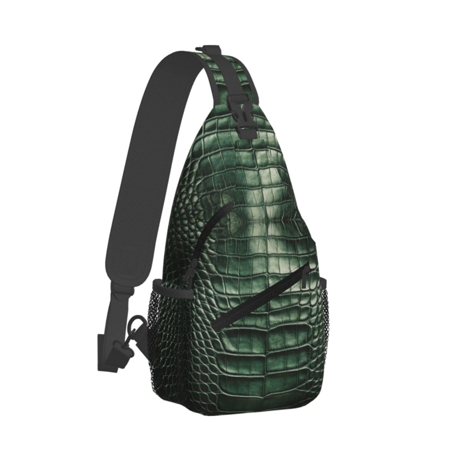 Men Women Alligator Skin Seamless Green Texture Sling Crossbody Chest ...