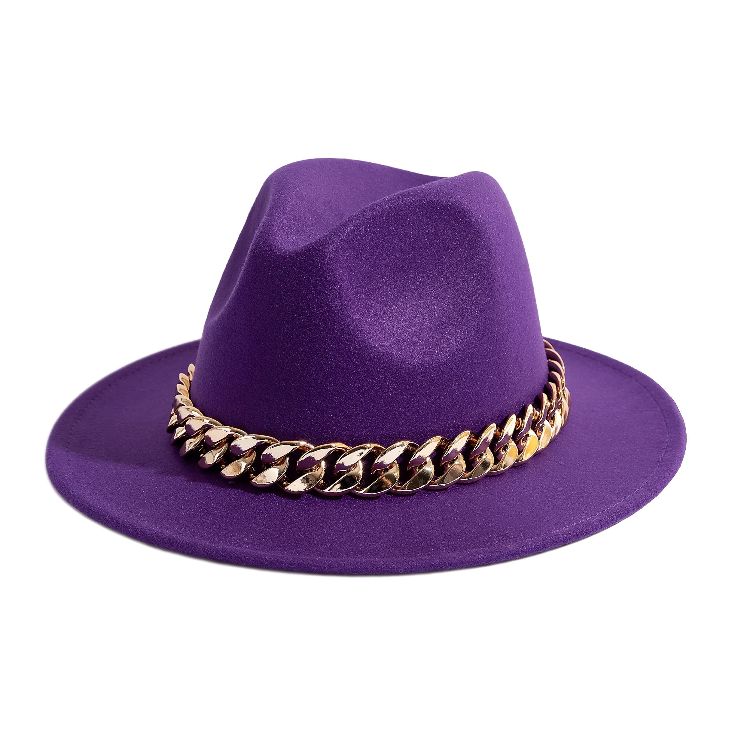 Men & Women Belt Buckle Fedora Hat Wide Brim Floppy Panama Hat-Chain ...