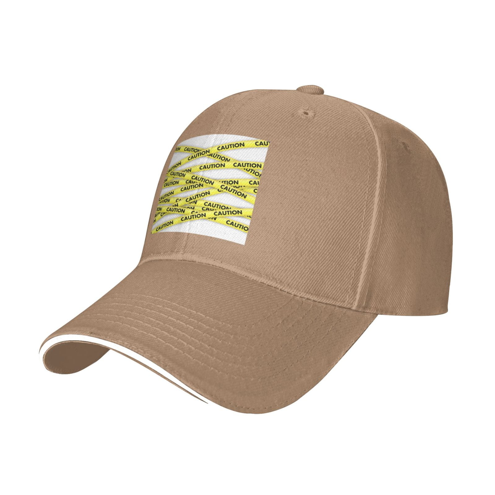 Men Women Caution Yellow Adhesive Tape Baseball Cap Adjustable Sandwich ...