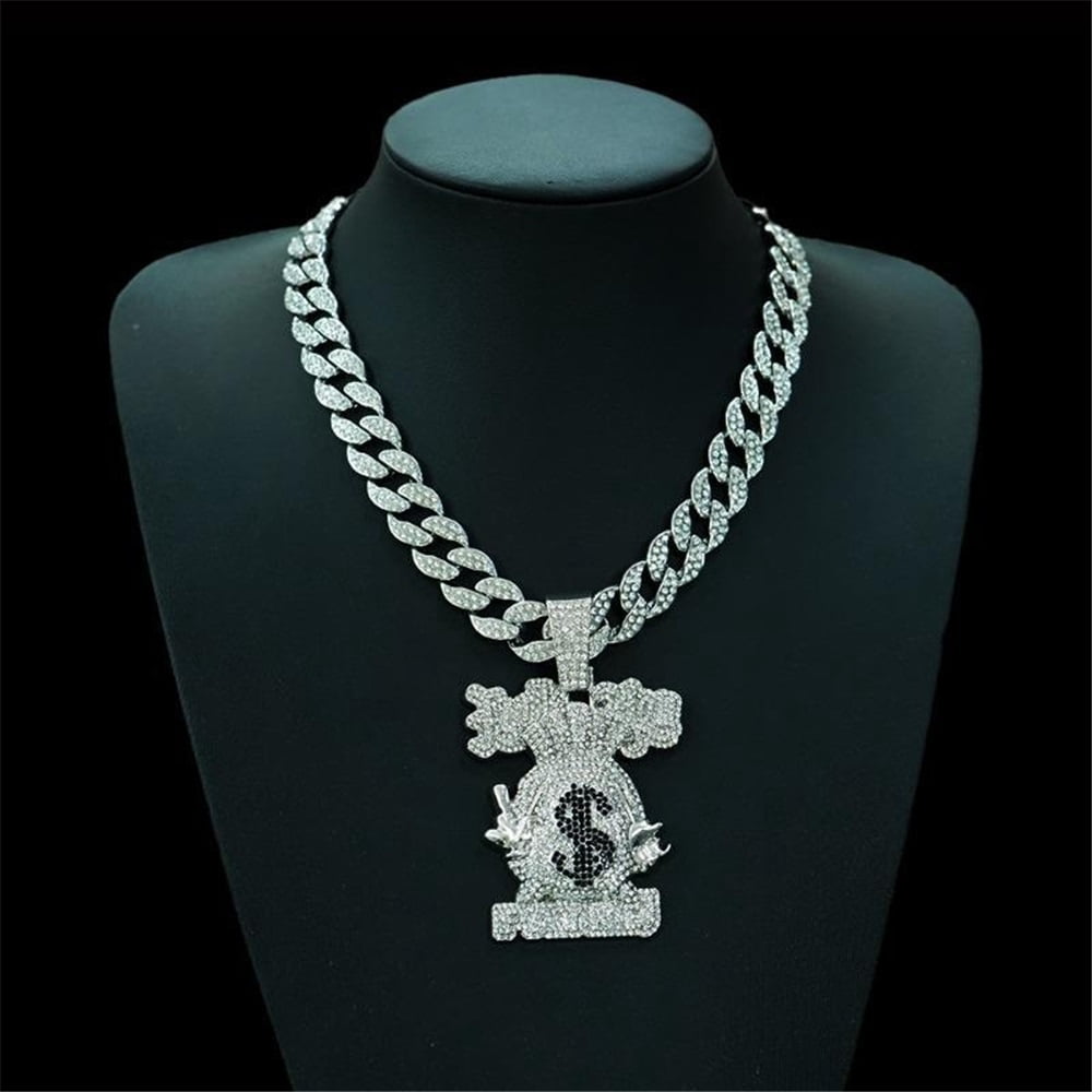 Men Women Hip Hop Cartoon Money Bag Pendant Necklace with 15mm Crystal ...