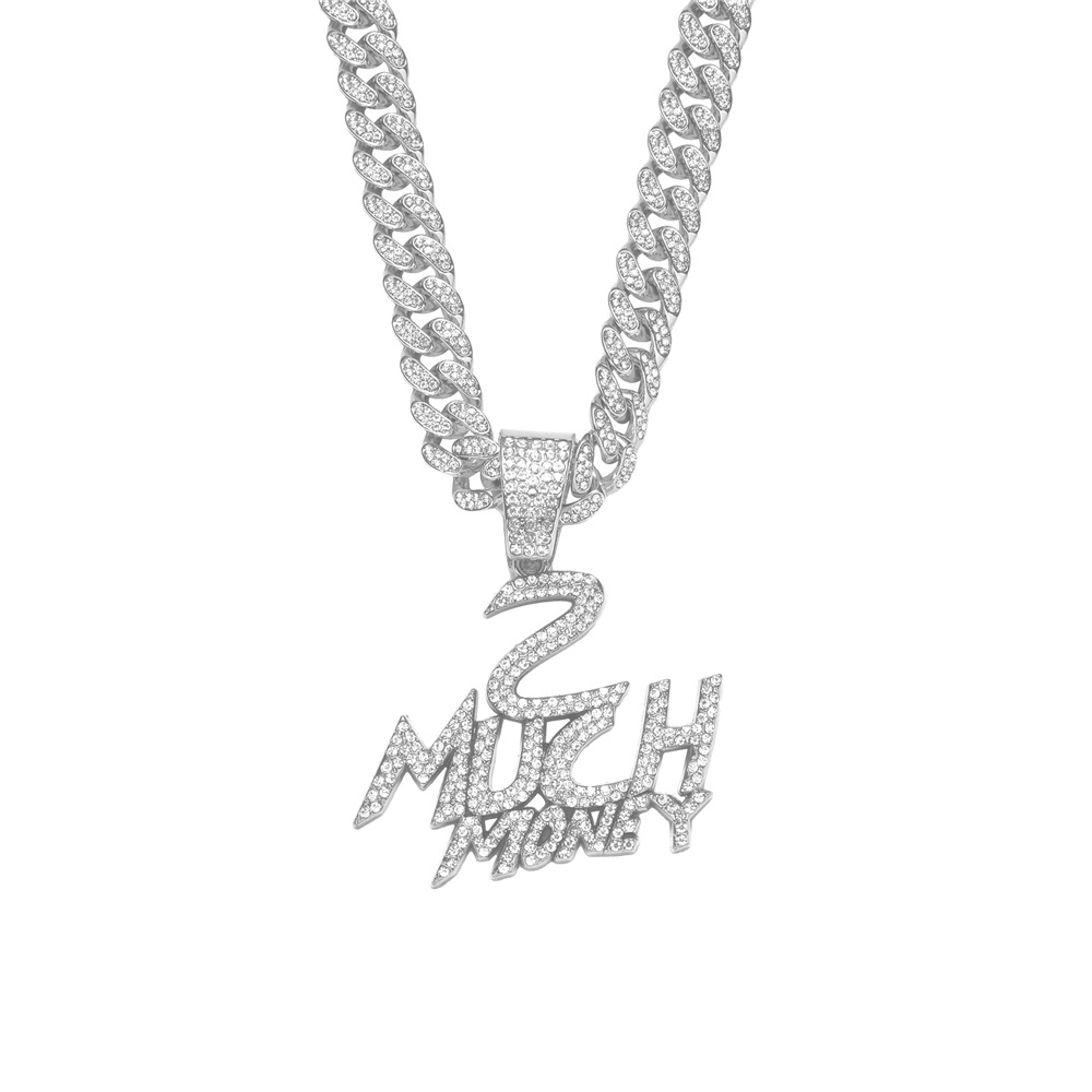 Men Women Hip Hop Letters Much Money Pendant Necklace with 13mm Miami ...