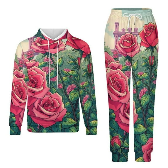 Men Women Hoodie + Pants Suit 2 Pcs Pink Roses Bloom(2) Sportwear Mens ...
