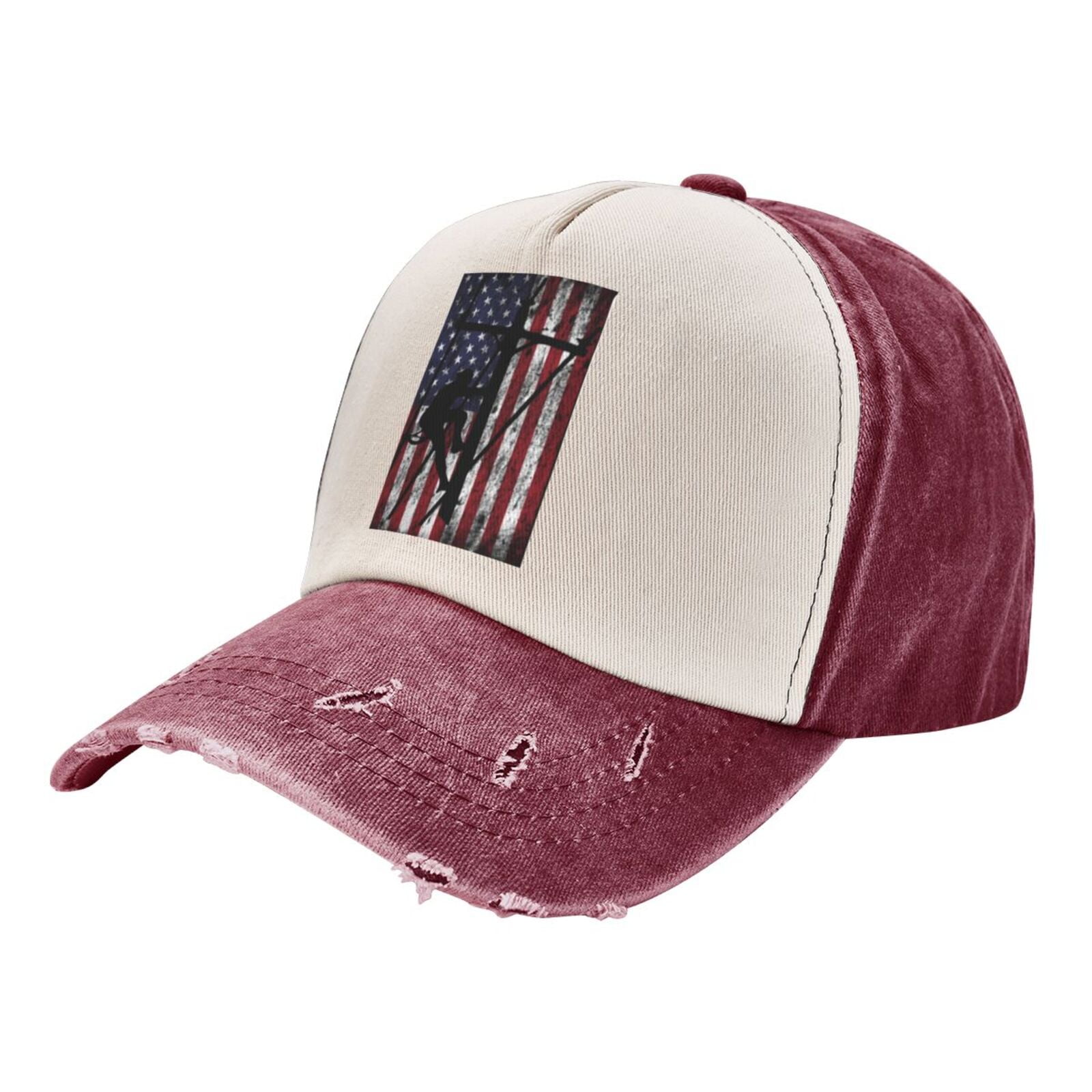 Men Women Lineman America Flag Distressed Baseball Cap Vintage Washed ...