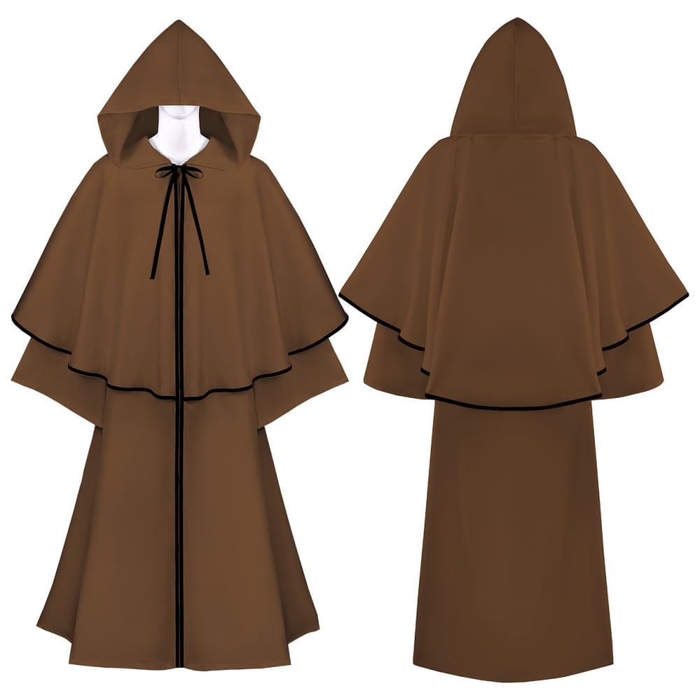 Men Women Medieval Cloak Halloween Hooded Robe Monk Robe Cape Sleeve ...