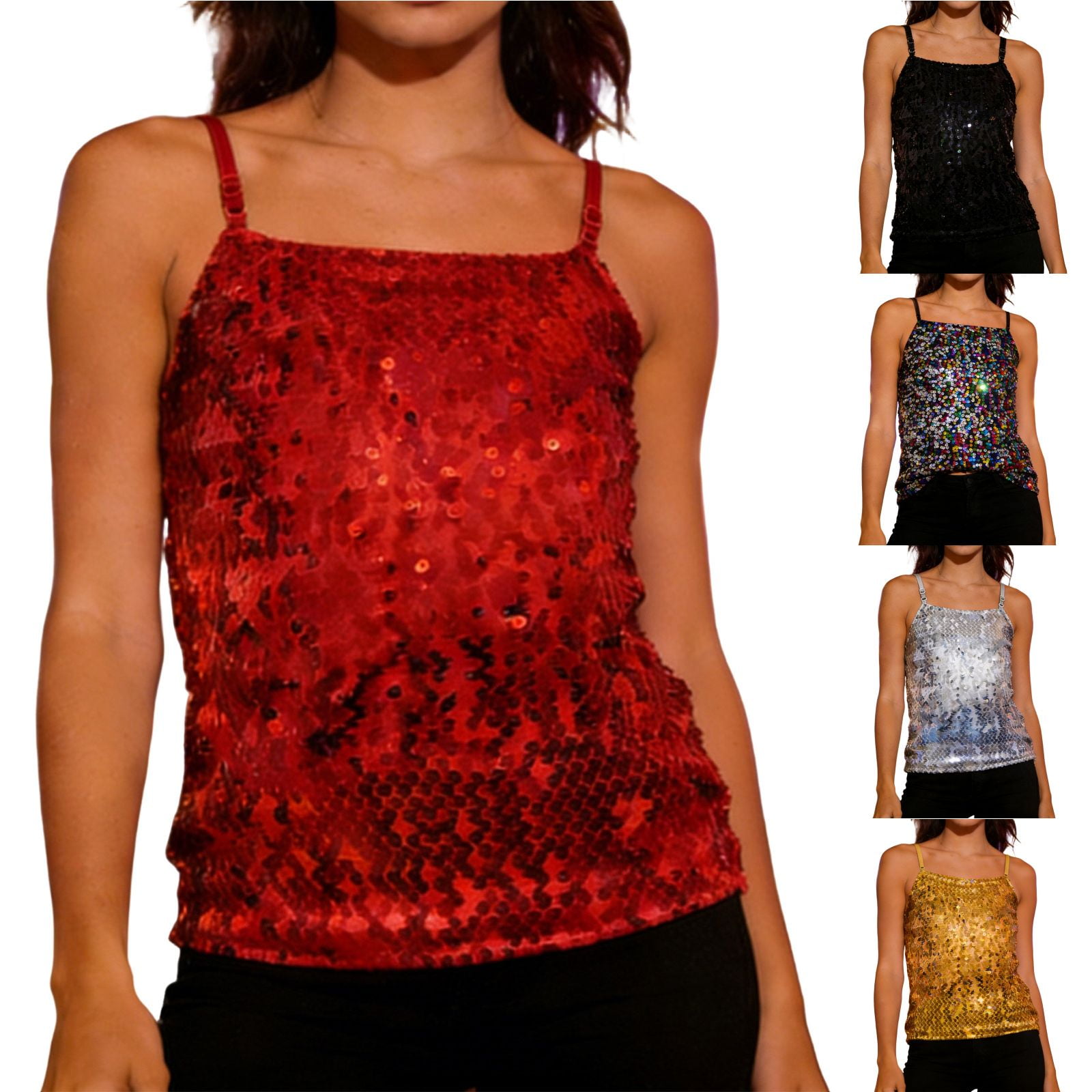 Men Women Performance Top Strappy Sequined Off Shoulder Sleeveless ...