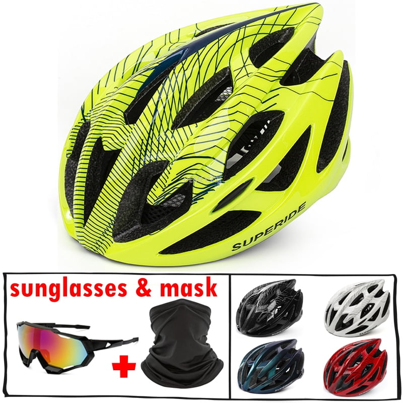 Men Women Road Bike Helmet with Sunglasses Ultralight Bicycle Racing ...
