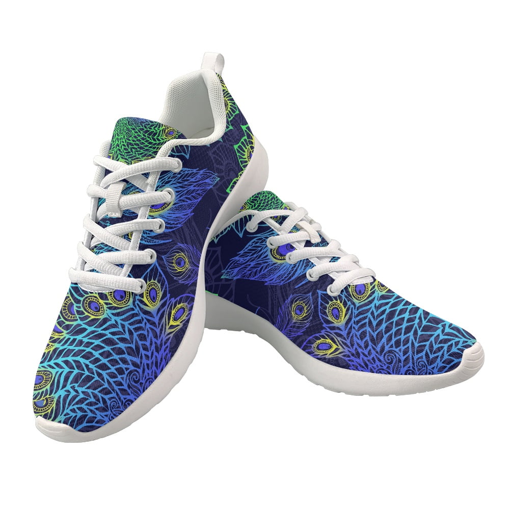 Men Women Running Shoes Sneaker Peacock Feather Pattern Trekking Training Jogging Footwear ...