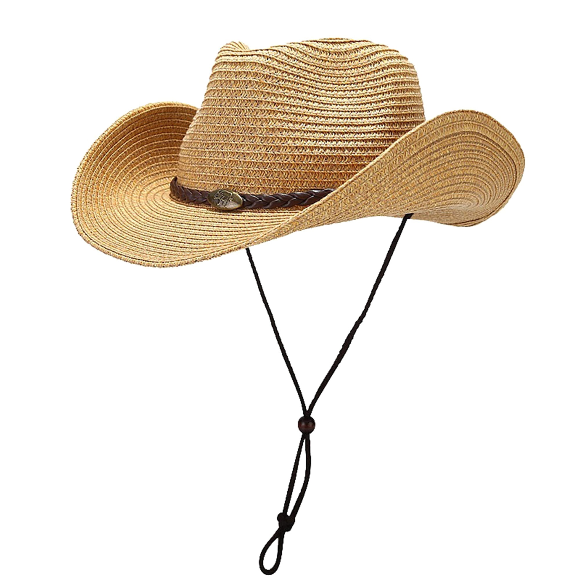 Men Women Straw Hat, Roll-up Wide Brim Adjustable Summer Western Cap ...