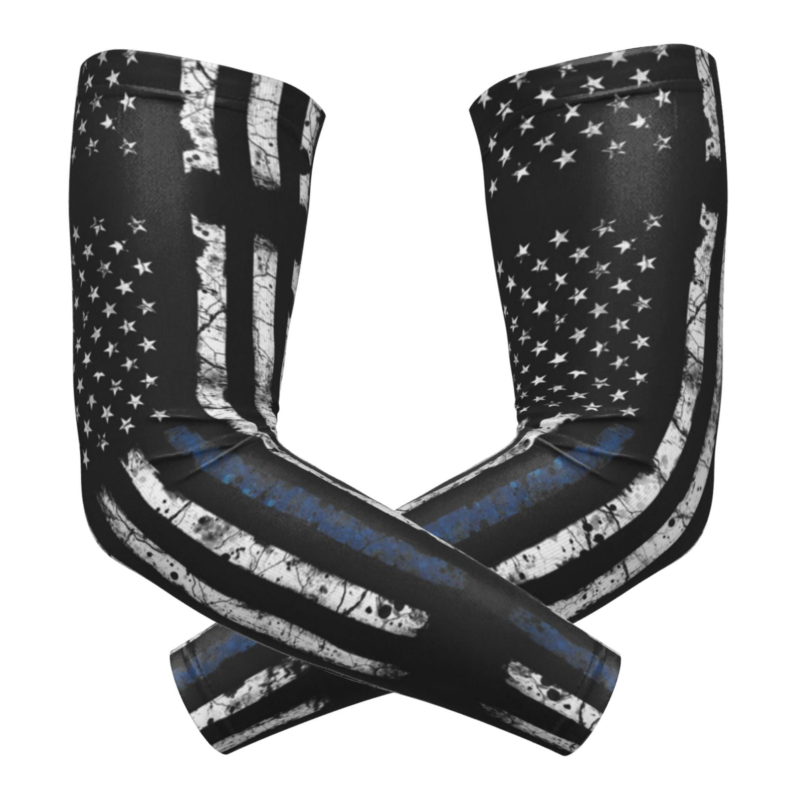 Men Women Thin Blue Line Flag Print Compression Arm Sleeves Cover Arms ...