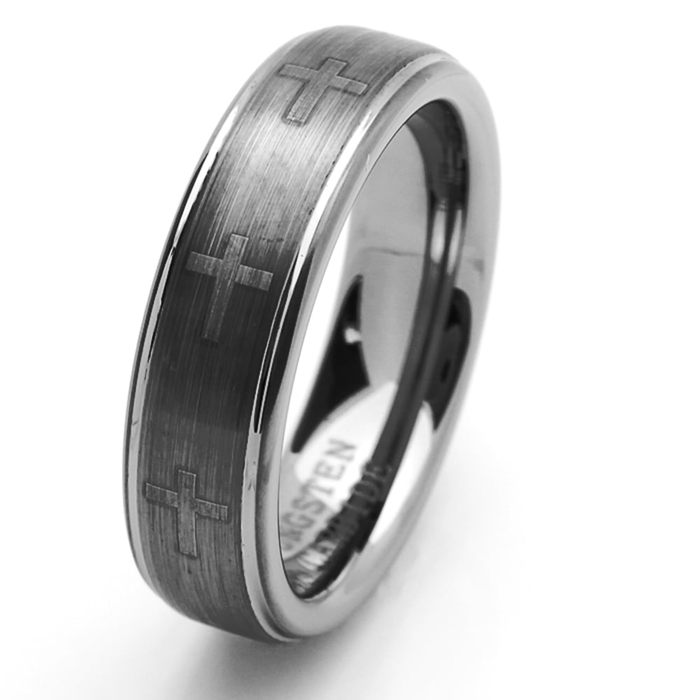 Men Women Tungsten Carbide Wedding Band Ring 7mm Comfort Fit Cross ...