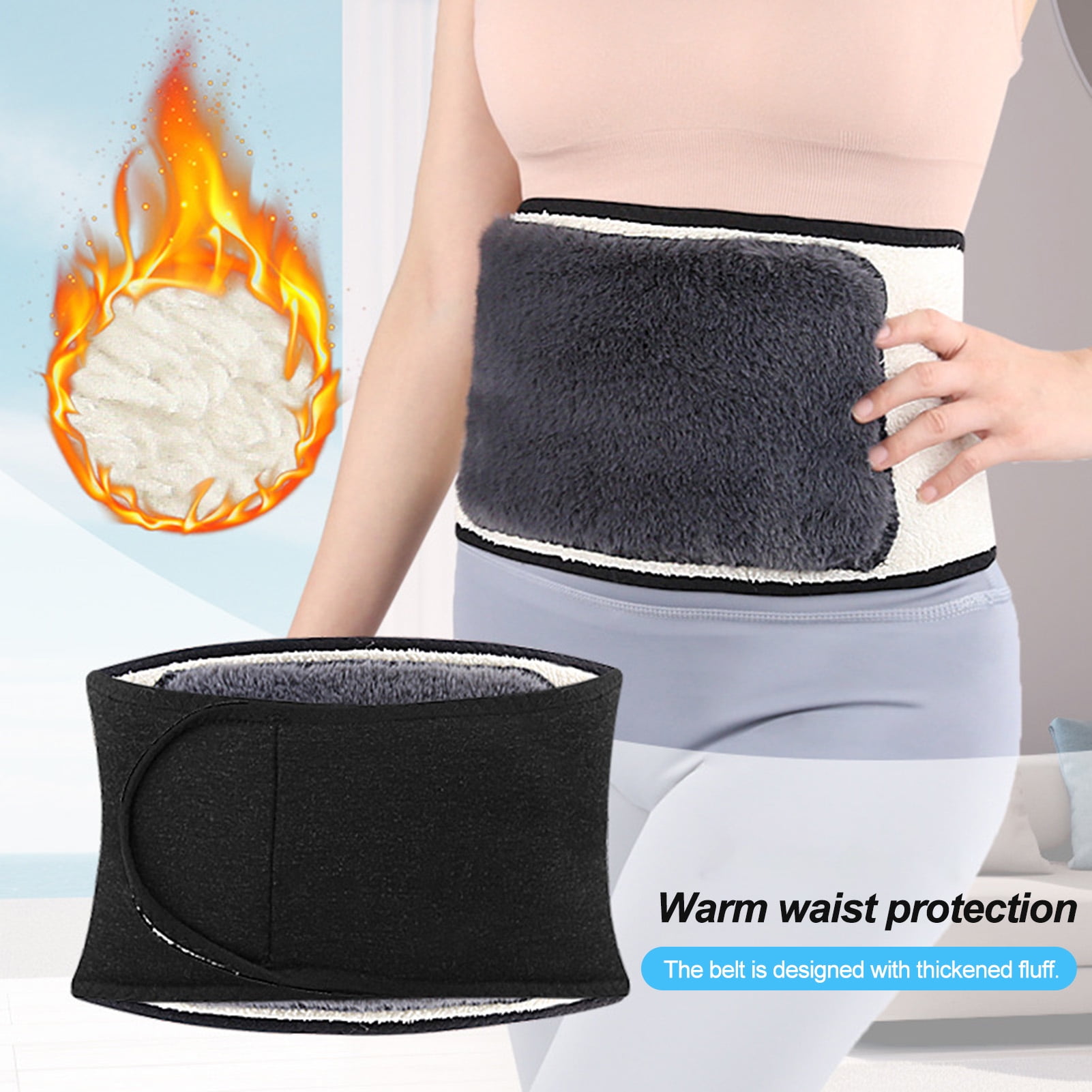 Men Women Waist Warmer Plush Thermal Lumbar Support Belt Keep Warm ...