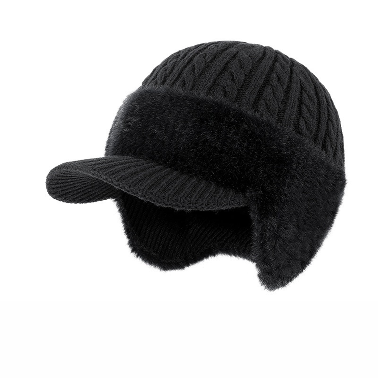 Men Women Winter Warm Knit Beanie Hats Ski Cap with Visor & Ear Flaps ...
