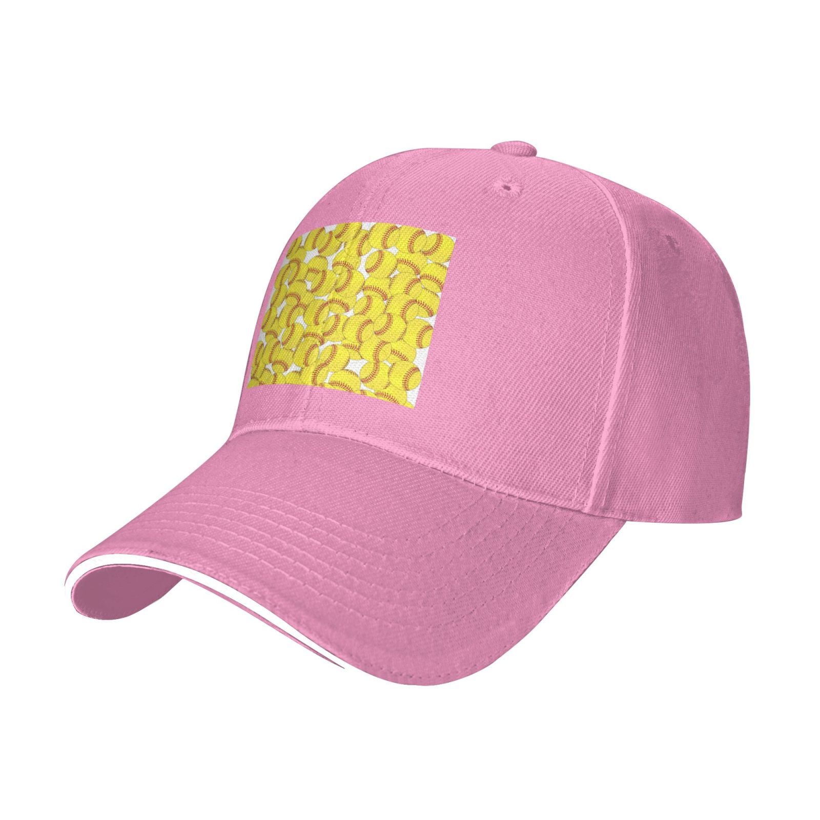Men Women Yellow Softball Pattern Baseball Cap Adjustable Sandwich Bill ...