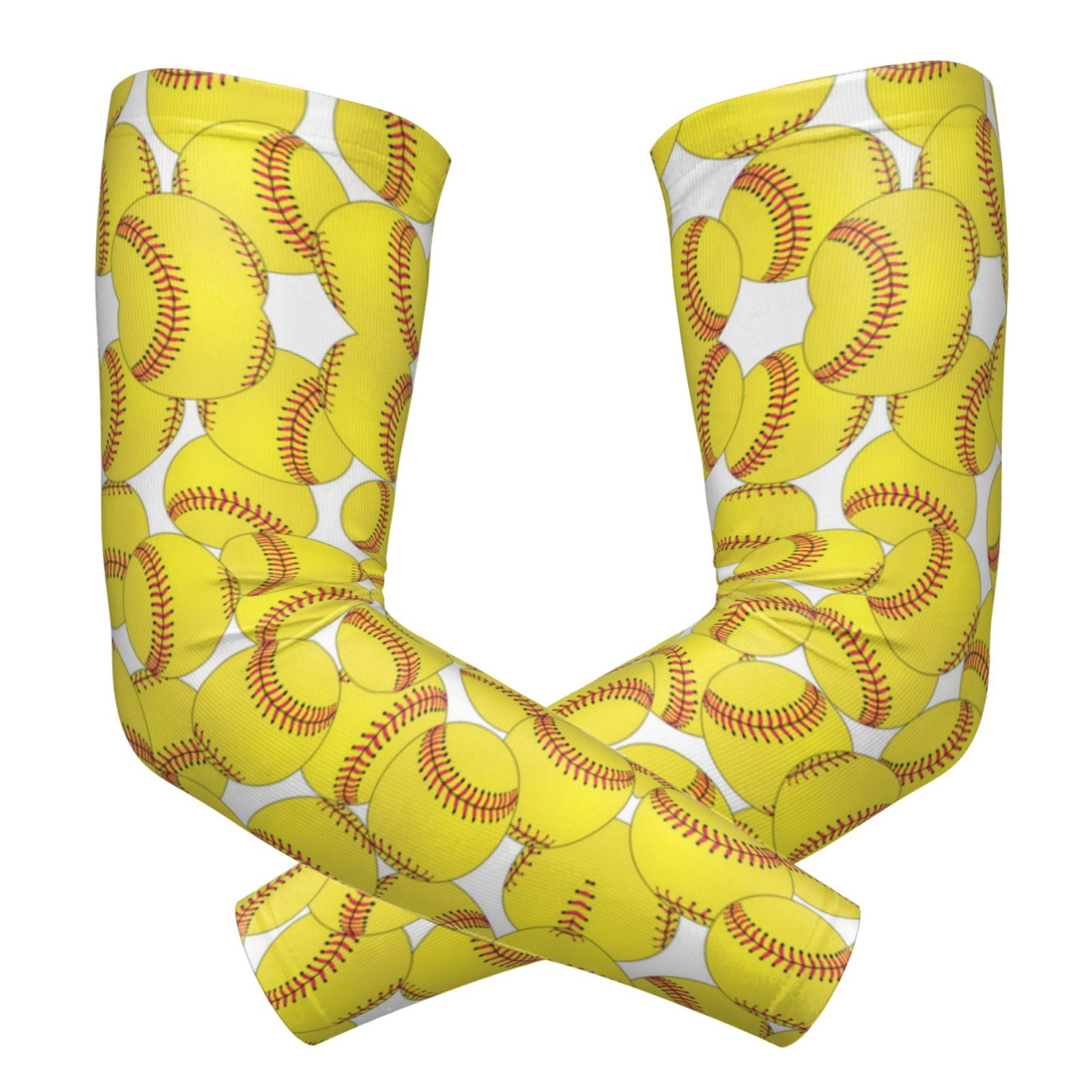 Men Women Yellow Softball Pattern Compression Arm Sleeves Cover Arms ...