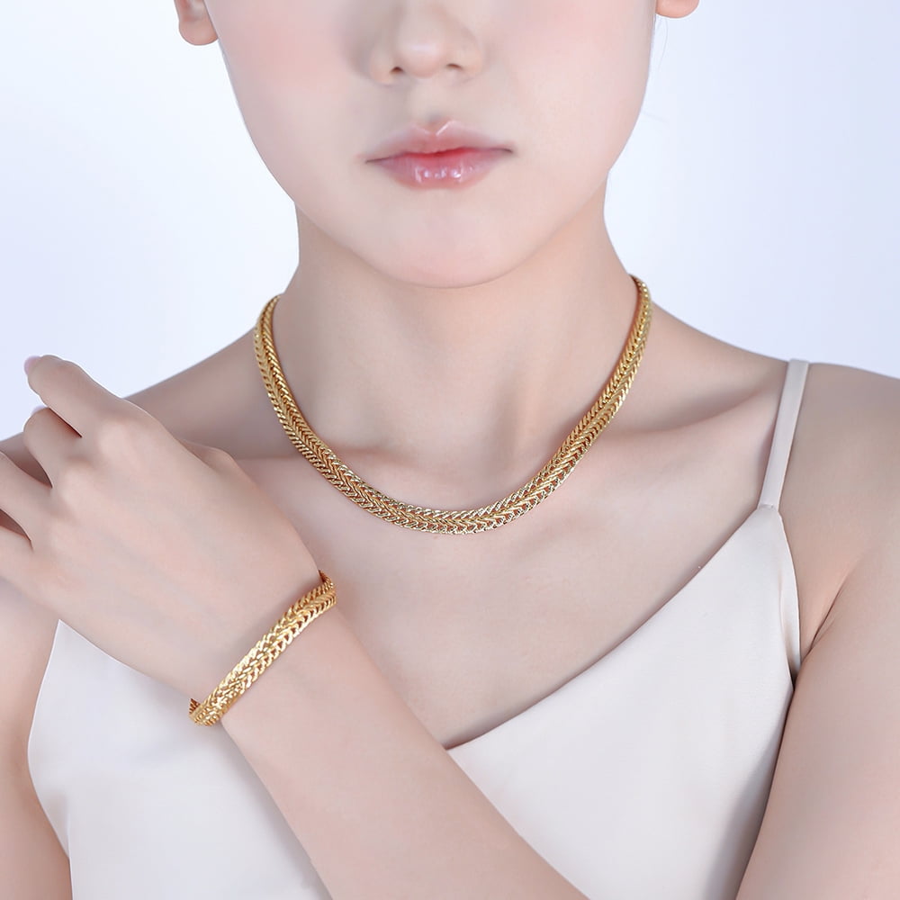 Men Women's Jewelry Set 14K Yellow Gold Bracelet Necklace Set Curb ...