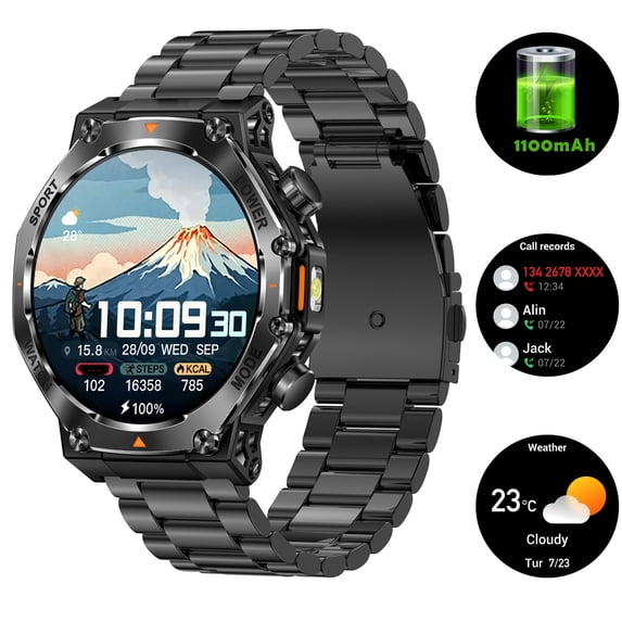 Men Womens Smart Watch with 1100mAh Battery 30 Usage Days/Bluetooth ...