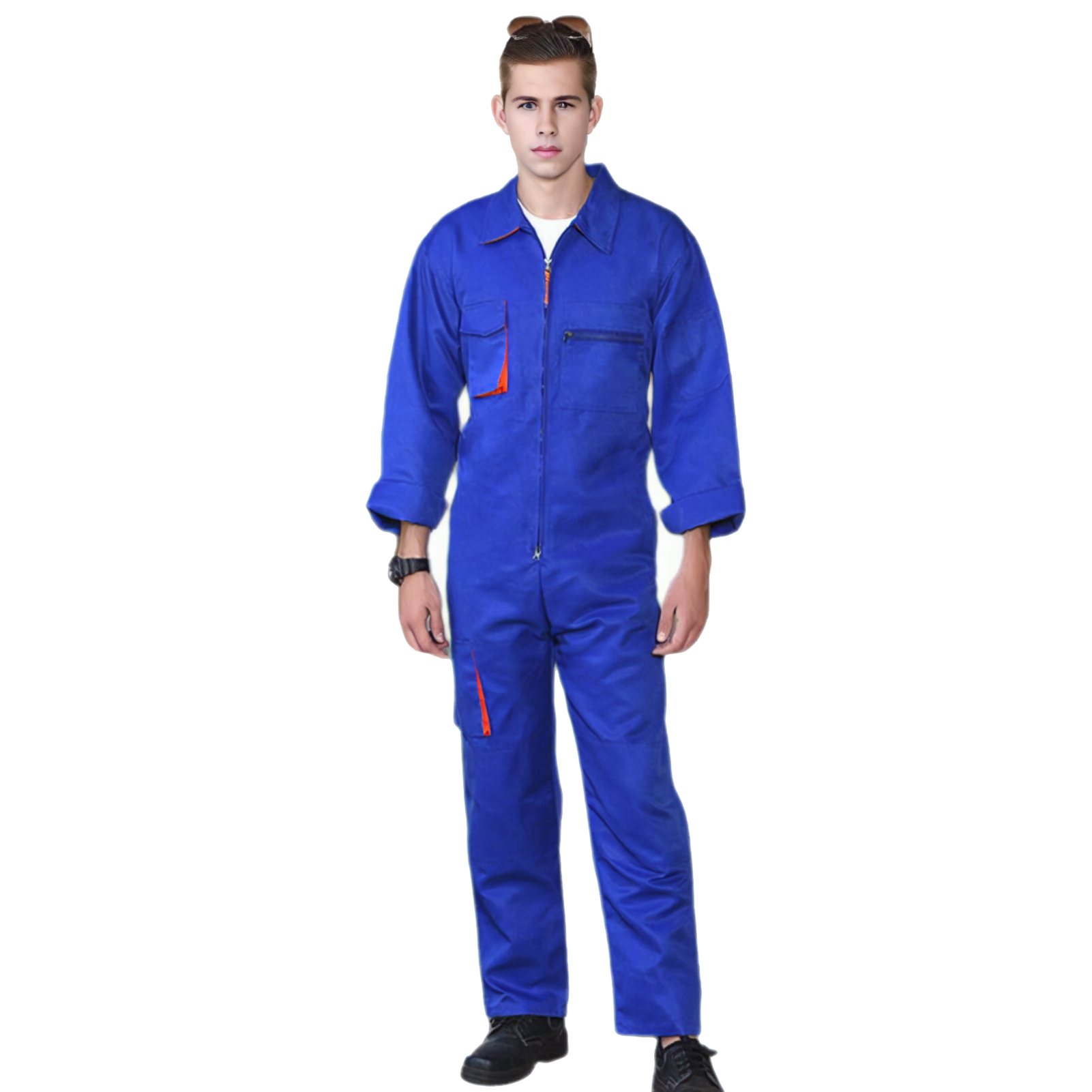 Men Work Overall Uniform Lapel Long Sleeve Stain-Resistant Zipper ...
