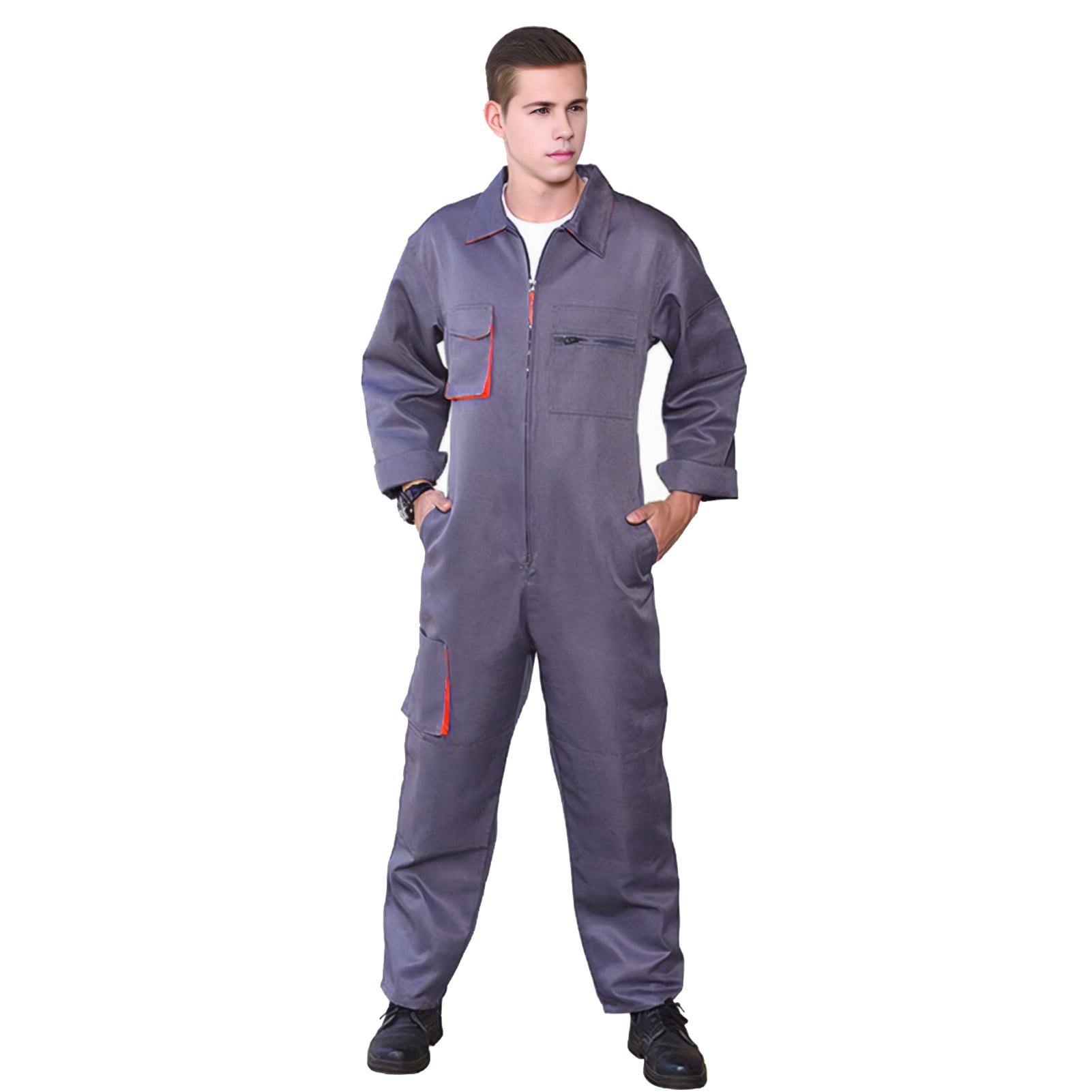 Men Work Overall Uniform Lapel Long Sleeve Stain-Resistant Zipper ...