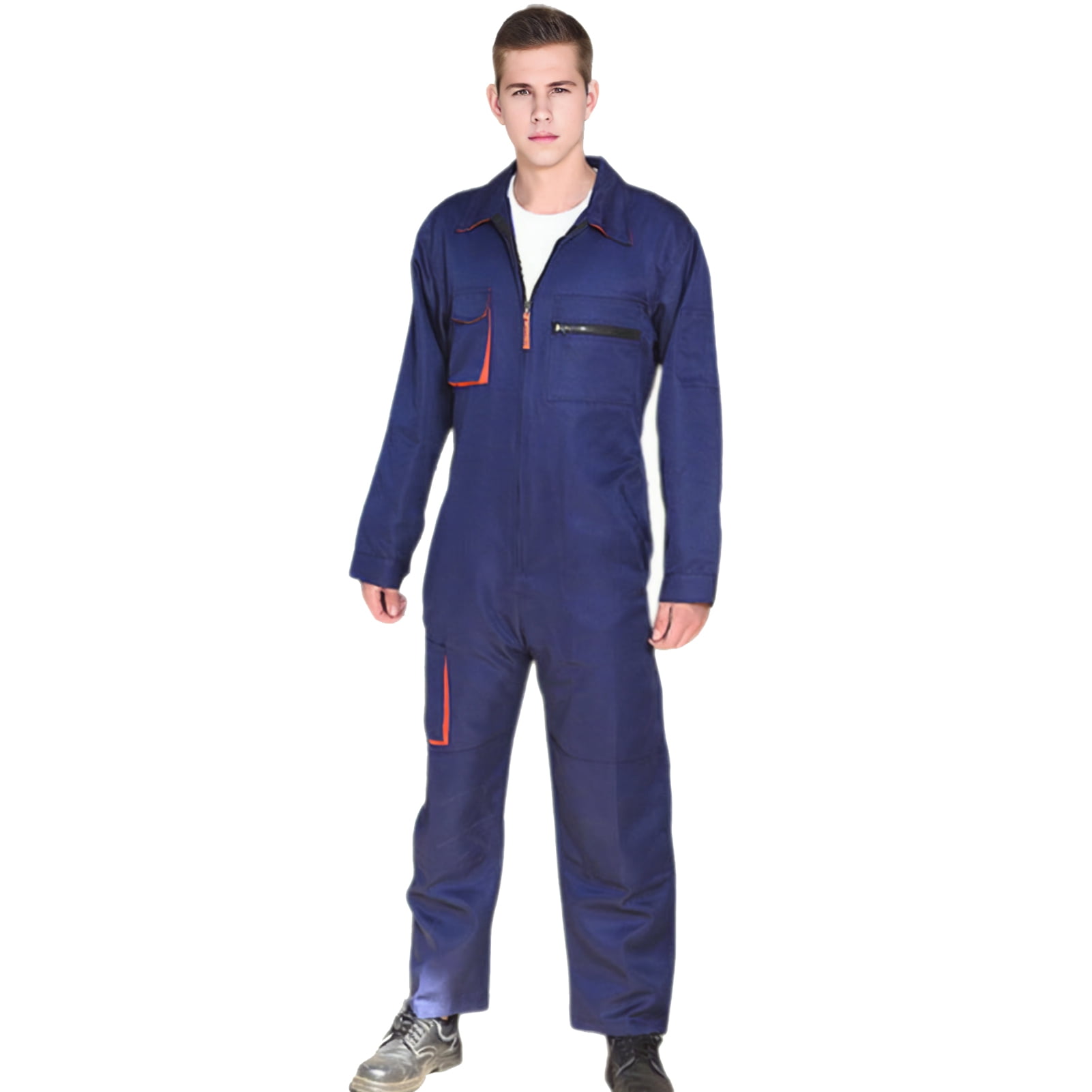 Men Work Overall Uniform Lapel Long Sleeve Stain-Resistant Zipper ...