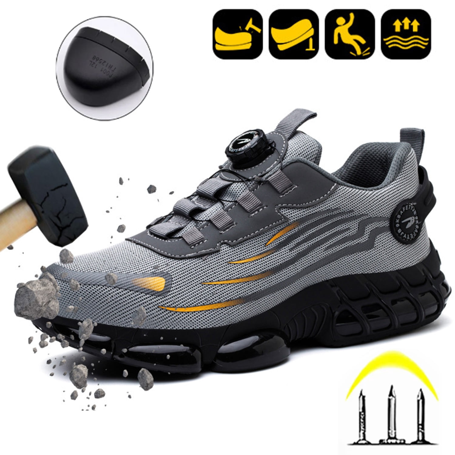 Men Work Safety Shoes Steel Toe Cap Rotating Button Comfort Breathable ...