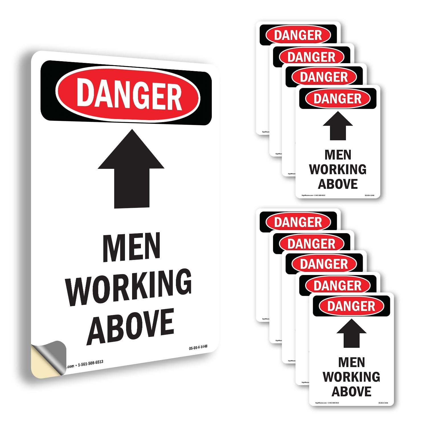 Men Working Above OSHA Danger Vinyl Decal Label 18 Inch x 12 Inch - 10 ...