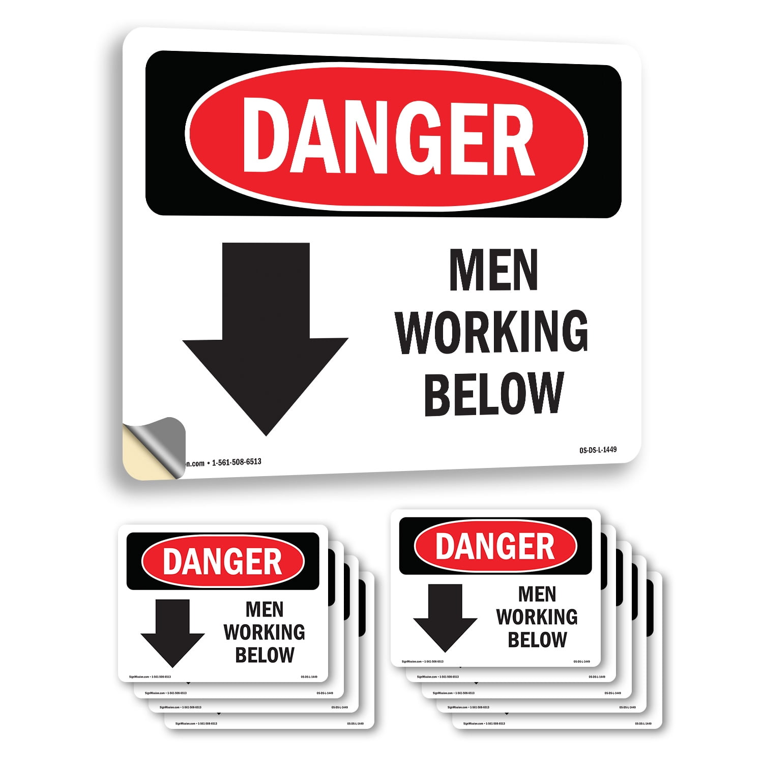 Men Working Below OSHA Danger Vinyl Decal Label 24 Inch x 18 Inch - 10 ...