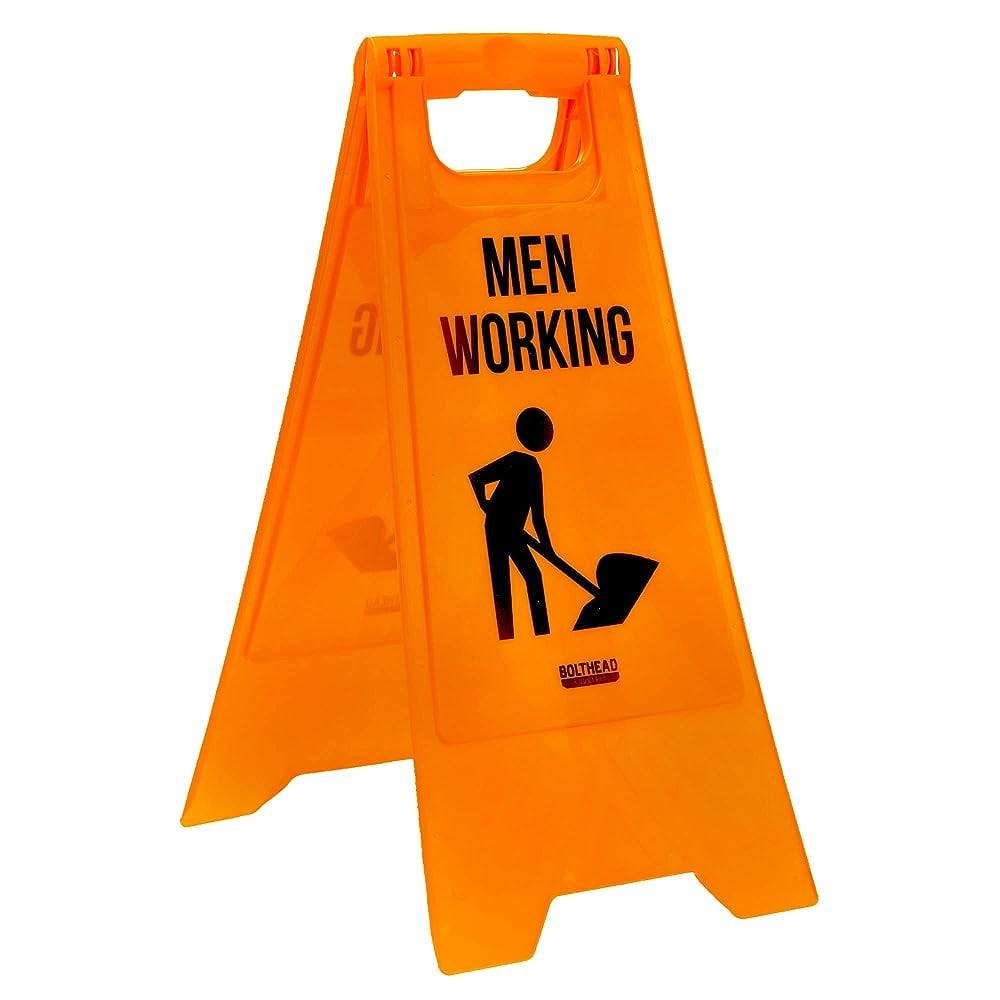 Men Working Caution Sign - 24" Orange Double-Sided Fold-Out Floor Sign ...