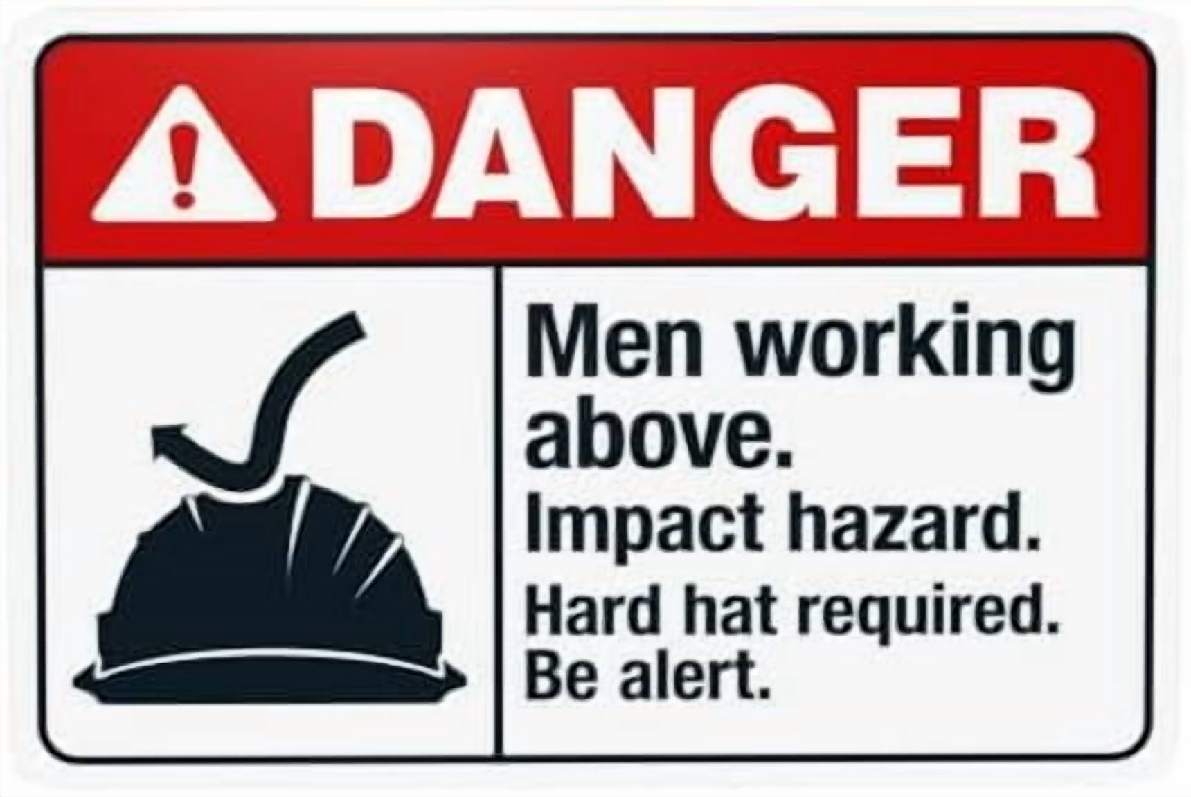 Men Working Above Impact Hazard Hard Hat Required Be Alert Warning Sign ...
