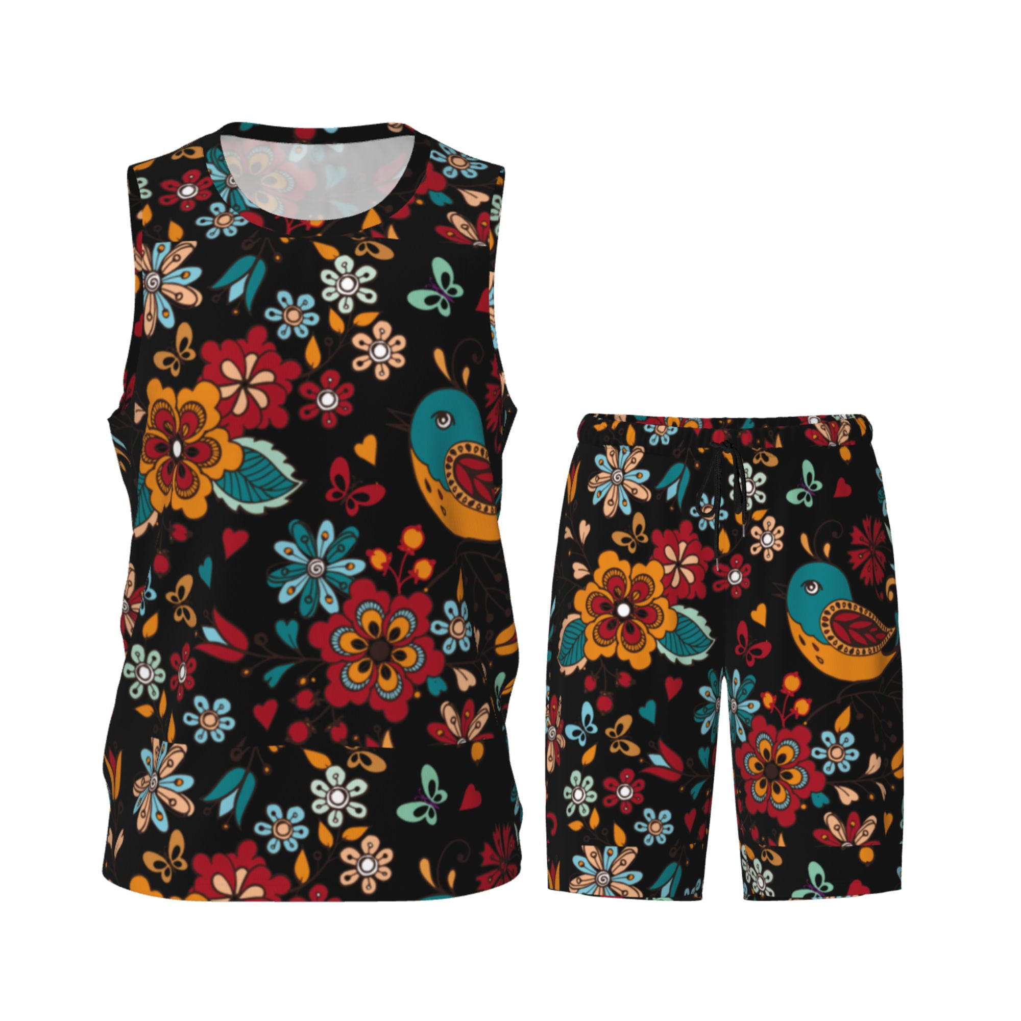 Men/Youth Colorful seamless pattern with birds, flowers and hearts ...